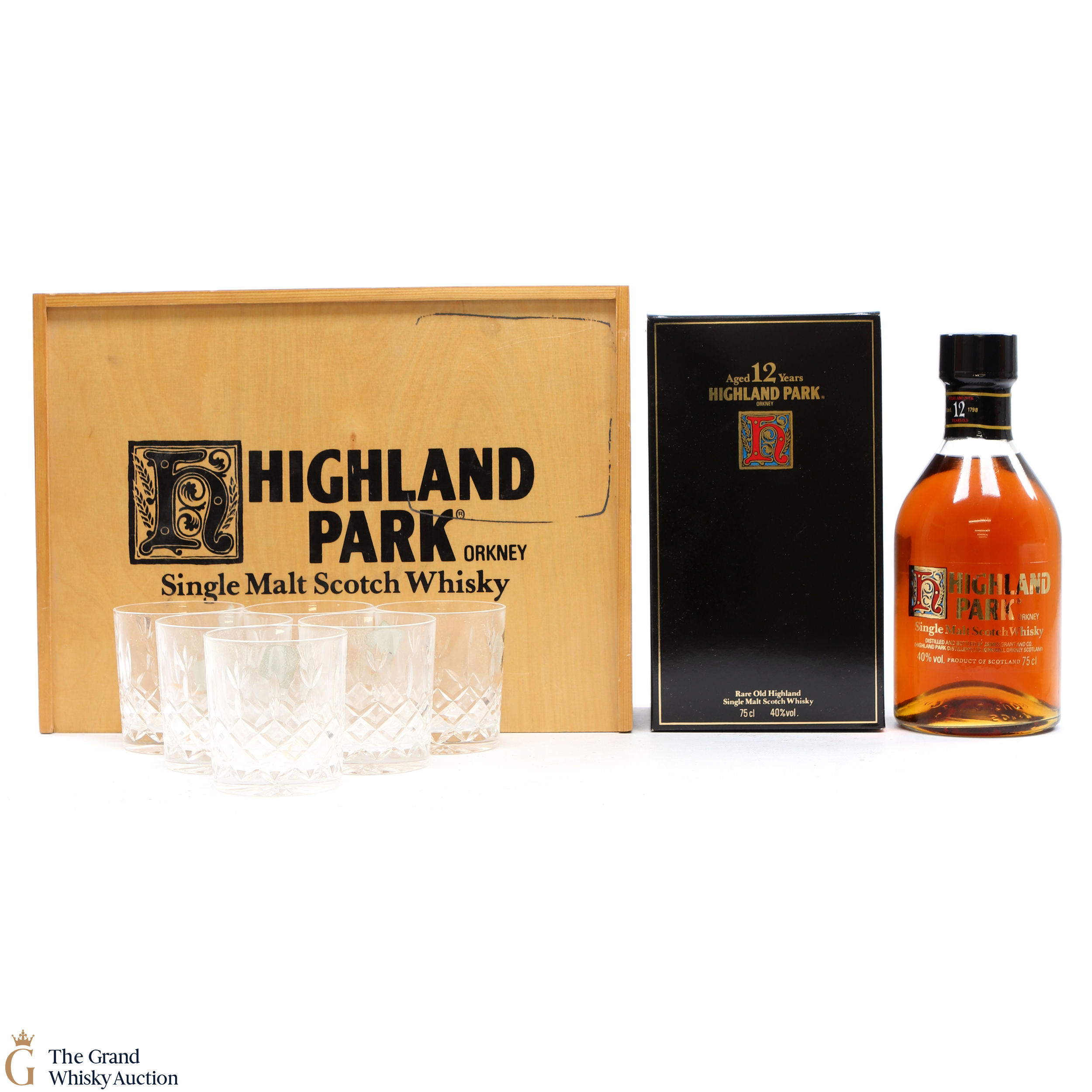Highland Park - 12 Year Old - Screen print Label (1980s) & Glass Set ...